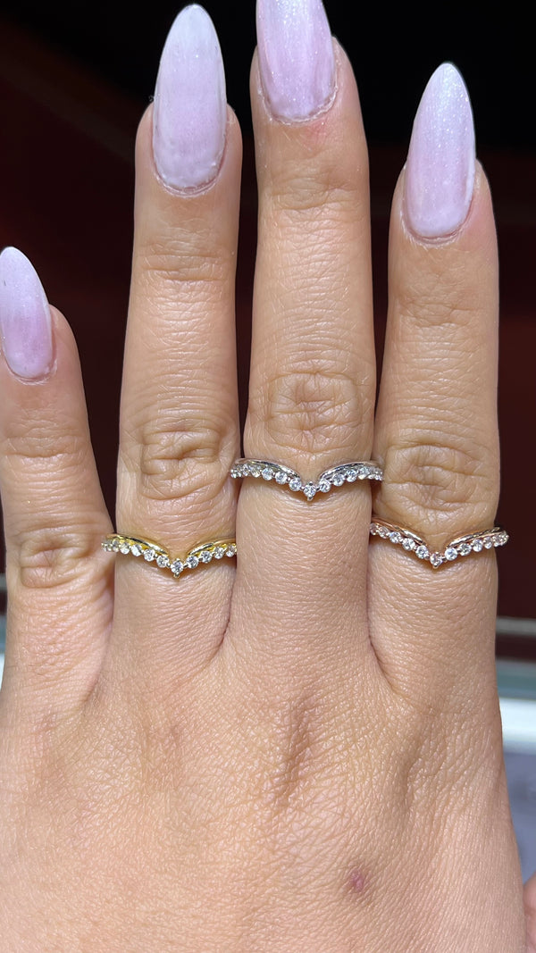 Shared Prong Chevron Band 14K Gold BAN169 - North & South Jewelry